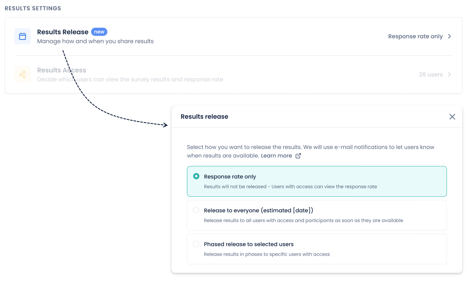 Results release settings