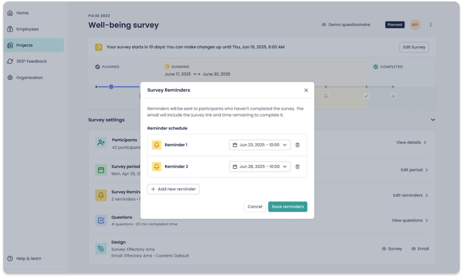 Manage survey reminders